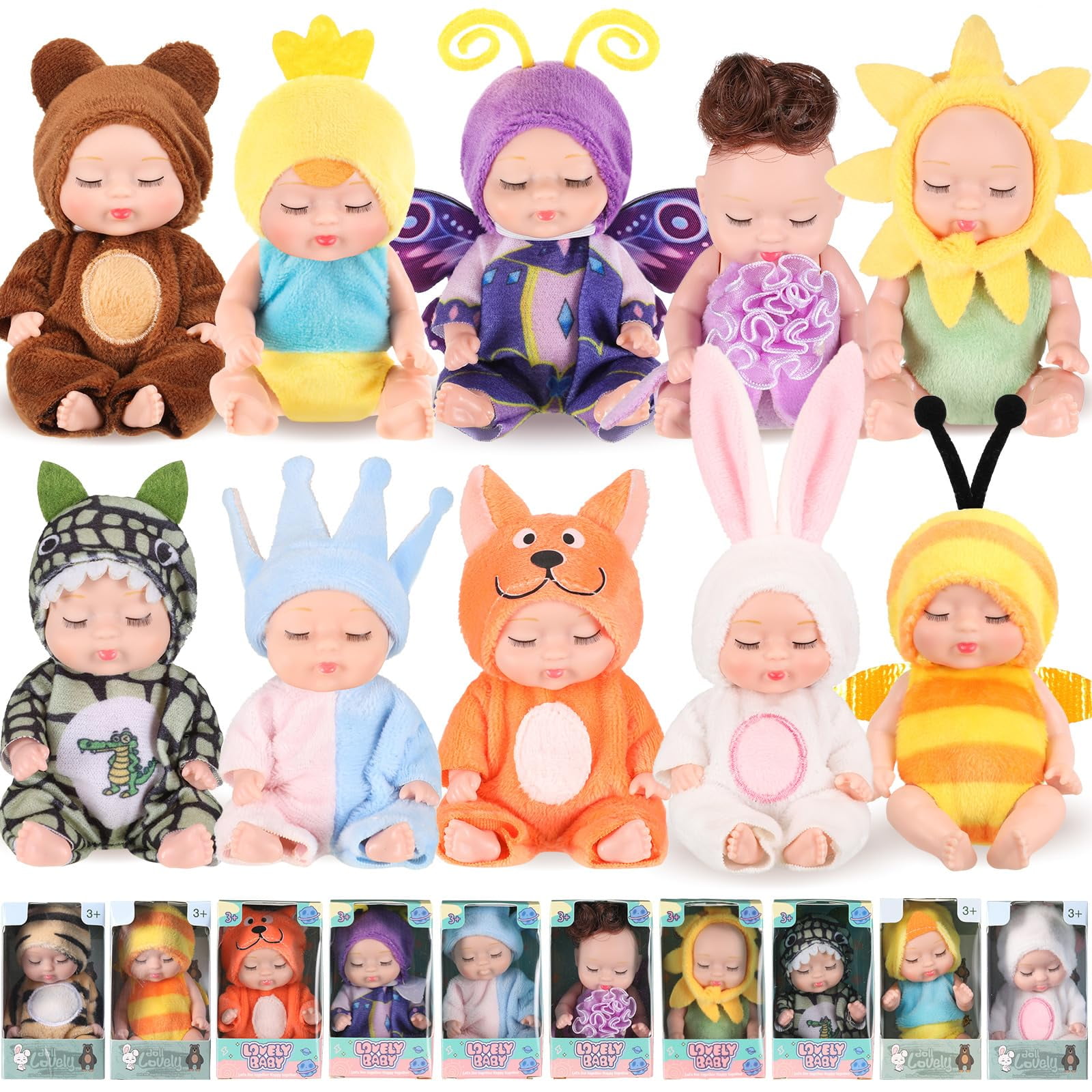 Hanaive 10 Pcs 4 Inch Mini Baby Dolls Lifelike Realistic Tiny Baby ...