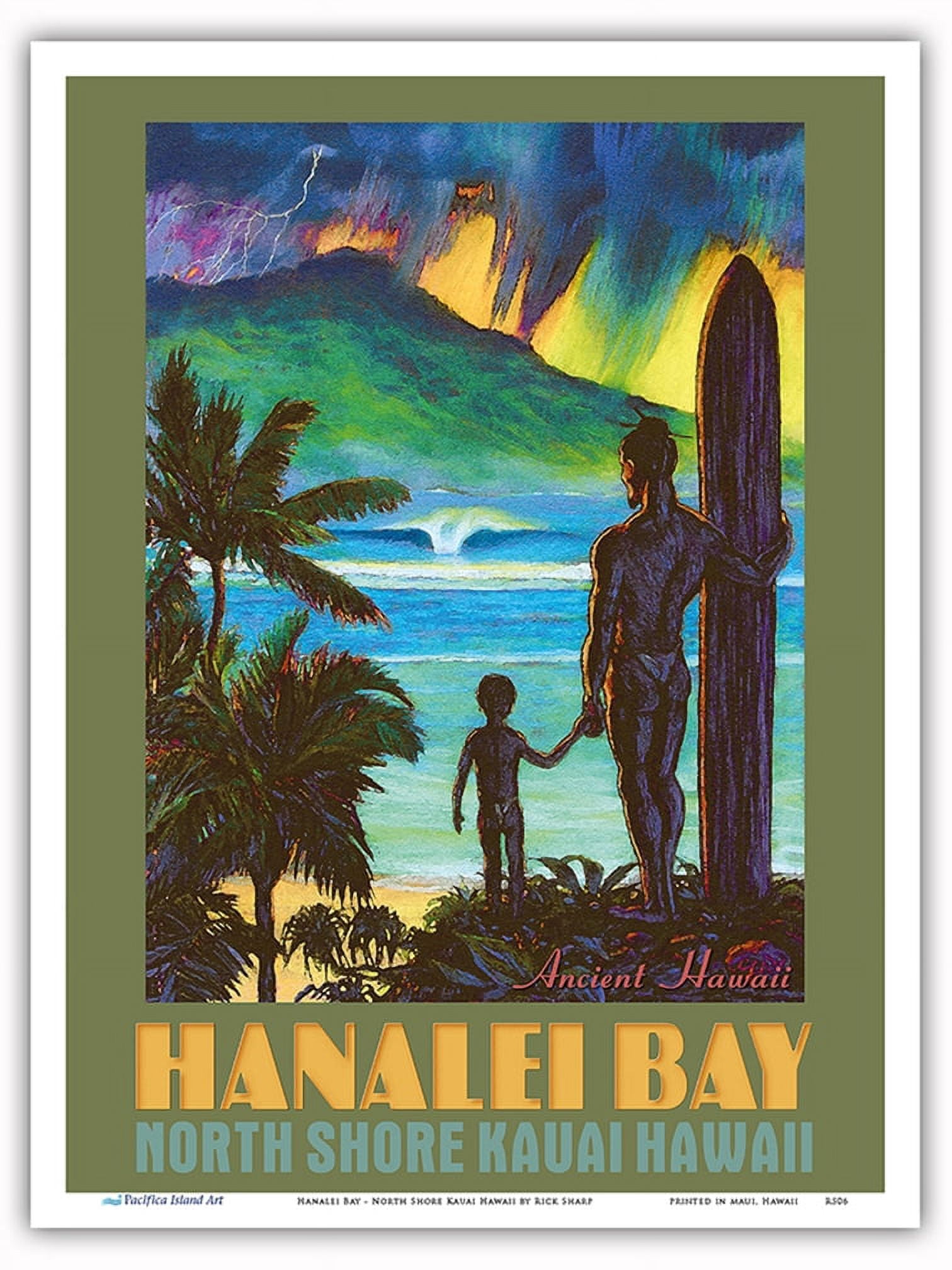 Hanalei Bay - North Shore Kauai Hawaii - Ancient Hawaiian Surfer ...