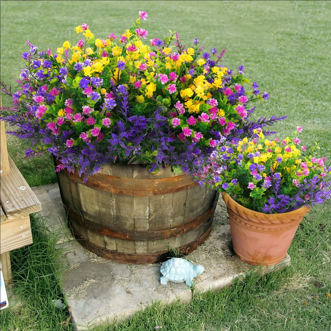 Hananona 48 Pcs Artificial Flowers Outdoor, Faux Artificial Plants UV ...