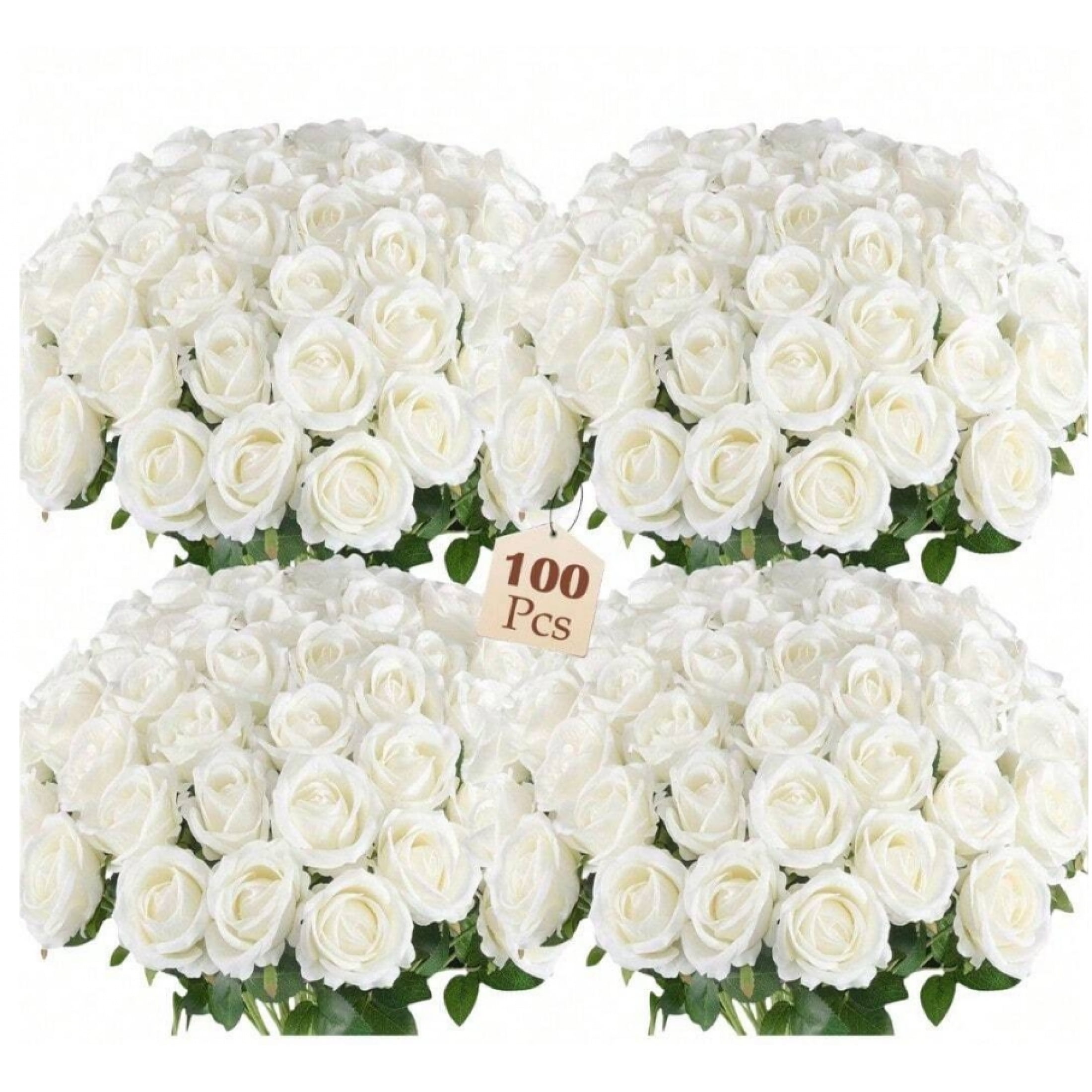 Hananona 50 Pcs Artificial Roses in Bulk, Fake Velvet Silk White Roses ...