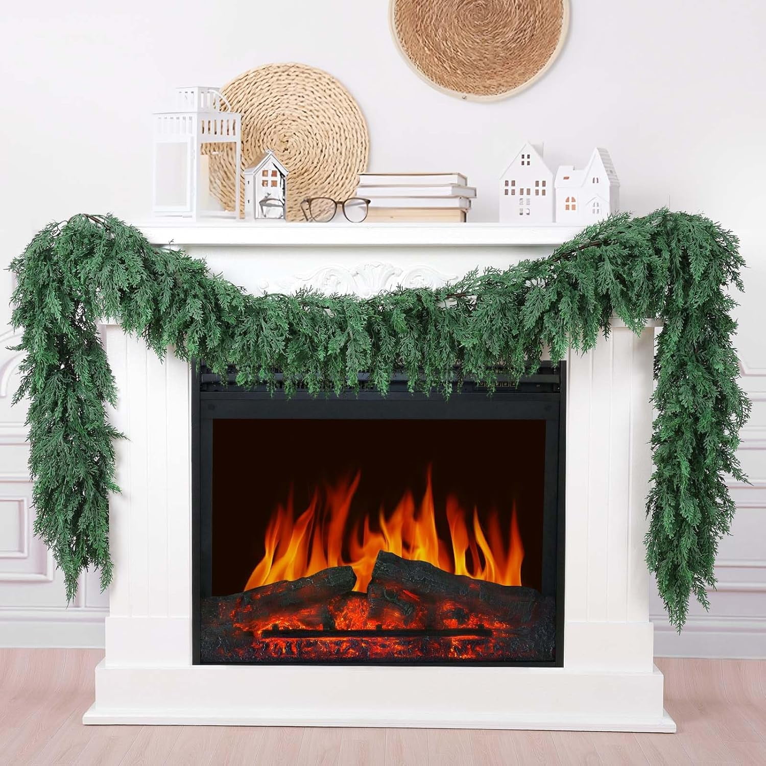 Hananona 9 FT Artificial Cedar Garlands, Real Touch Winter Cedar Pine ...