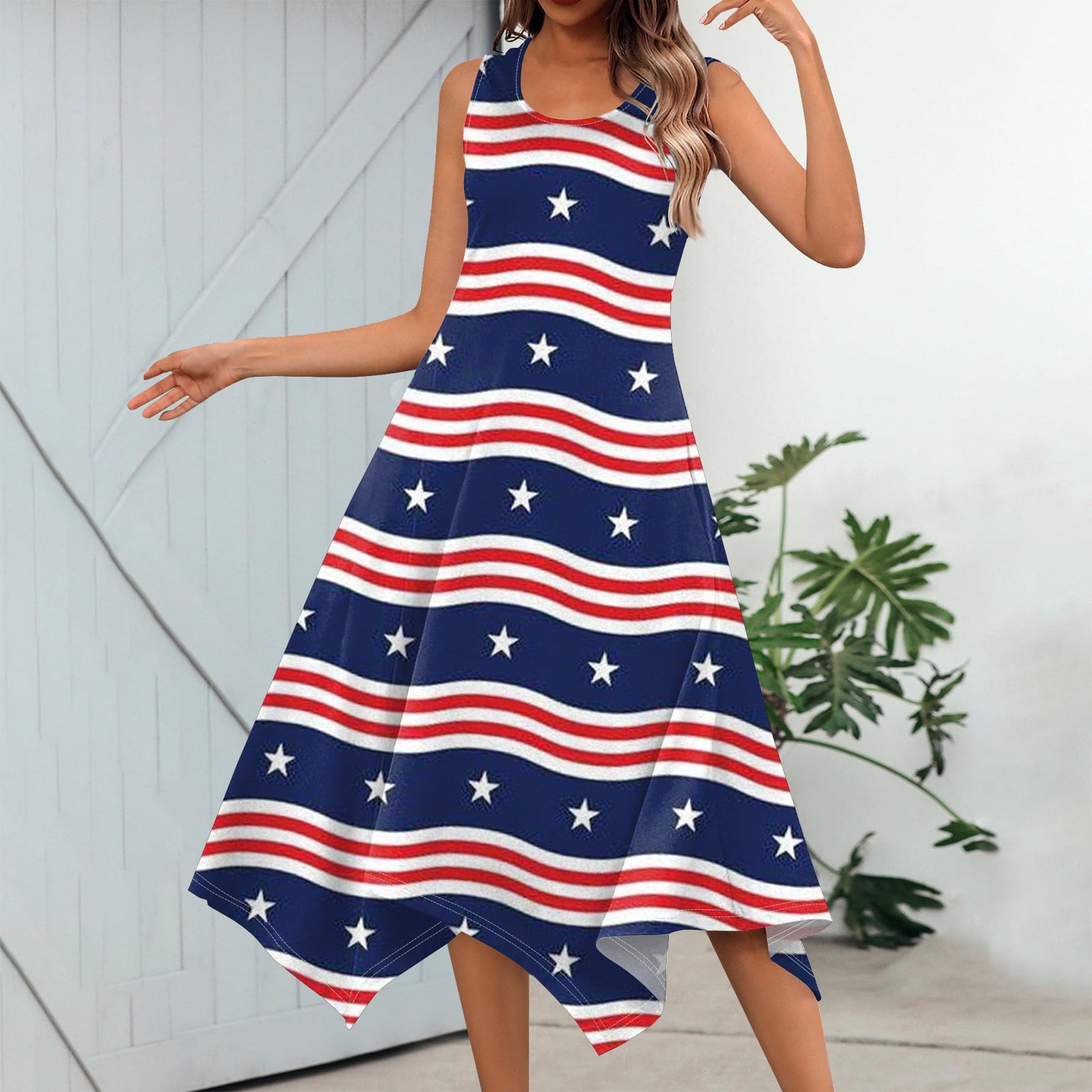 Hanas American Flag Dress for Women, Summer Round Neck Unique American ...