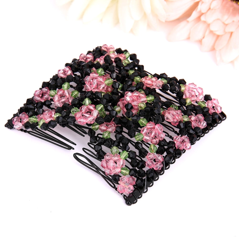 Hanas Fashion Ladies Magic Beads Elasticity Double Hair Comb Clamp ...