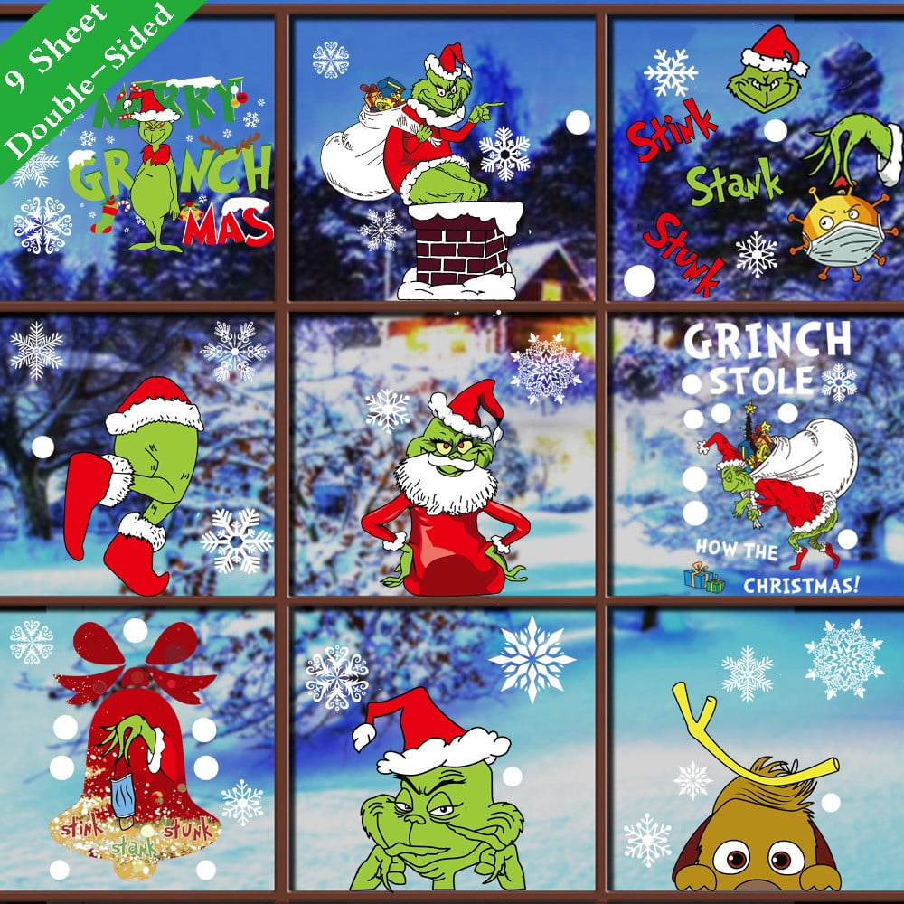 Lunuaoe Grinch Christmas Decorations Christmas Electrostatic Window ...