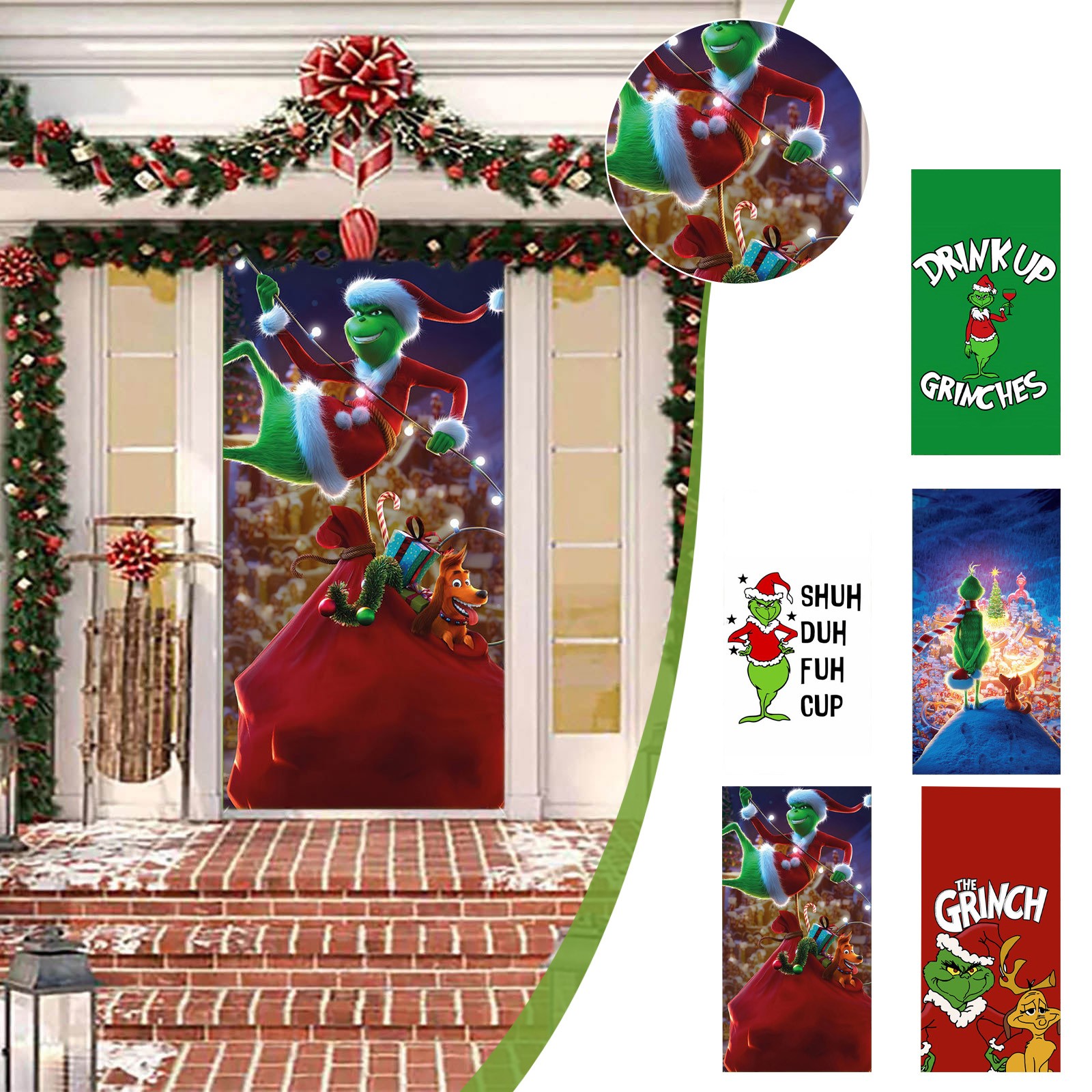 Lunuaoe Grinch Christmas Decorations Grinch Christmas Door Curtain ...