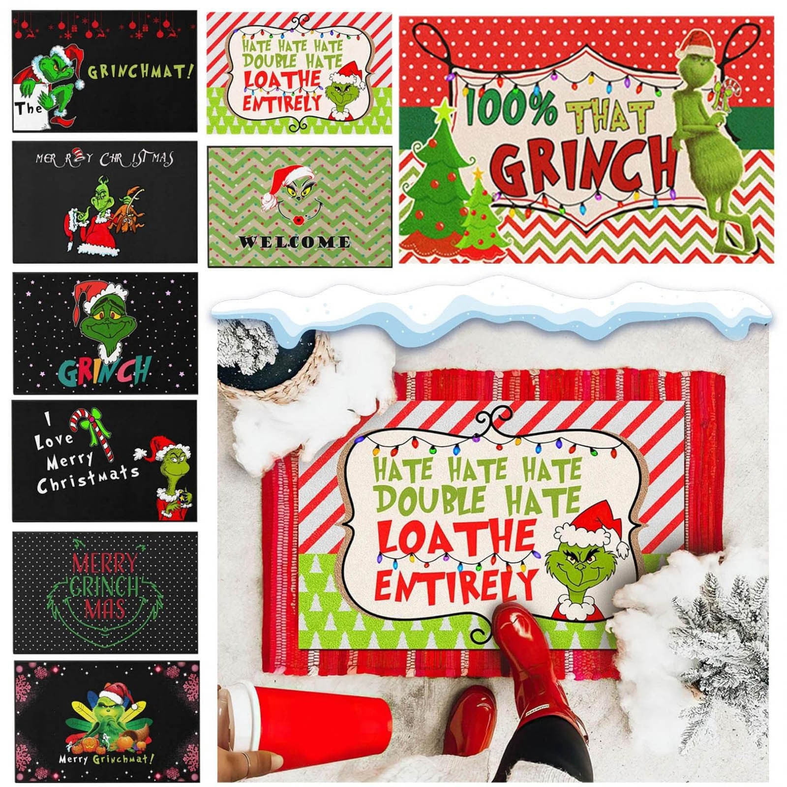 Lunuaoe Grinch Christmas Door Mat Outdoor Welcome Mat For Front Door ...