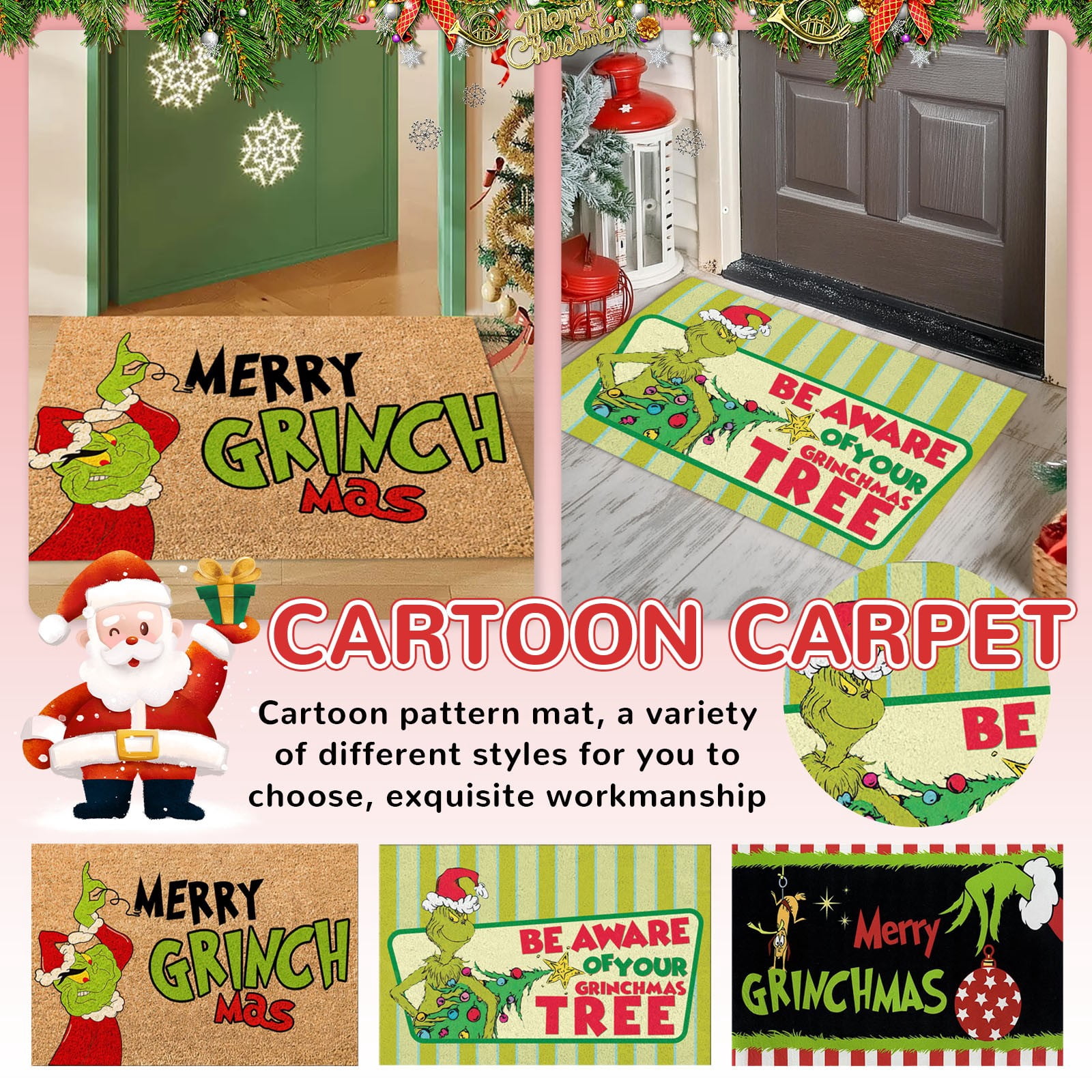 Lunuaoe Grinch Decorations 2024 Grinch Doormat Christmas Themed Carpet ...