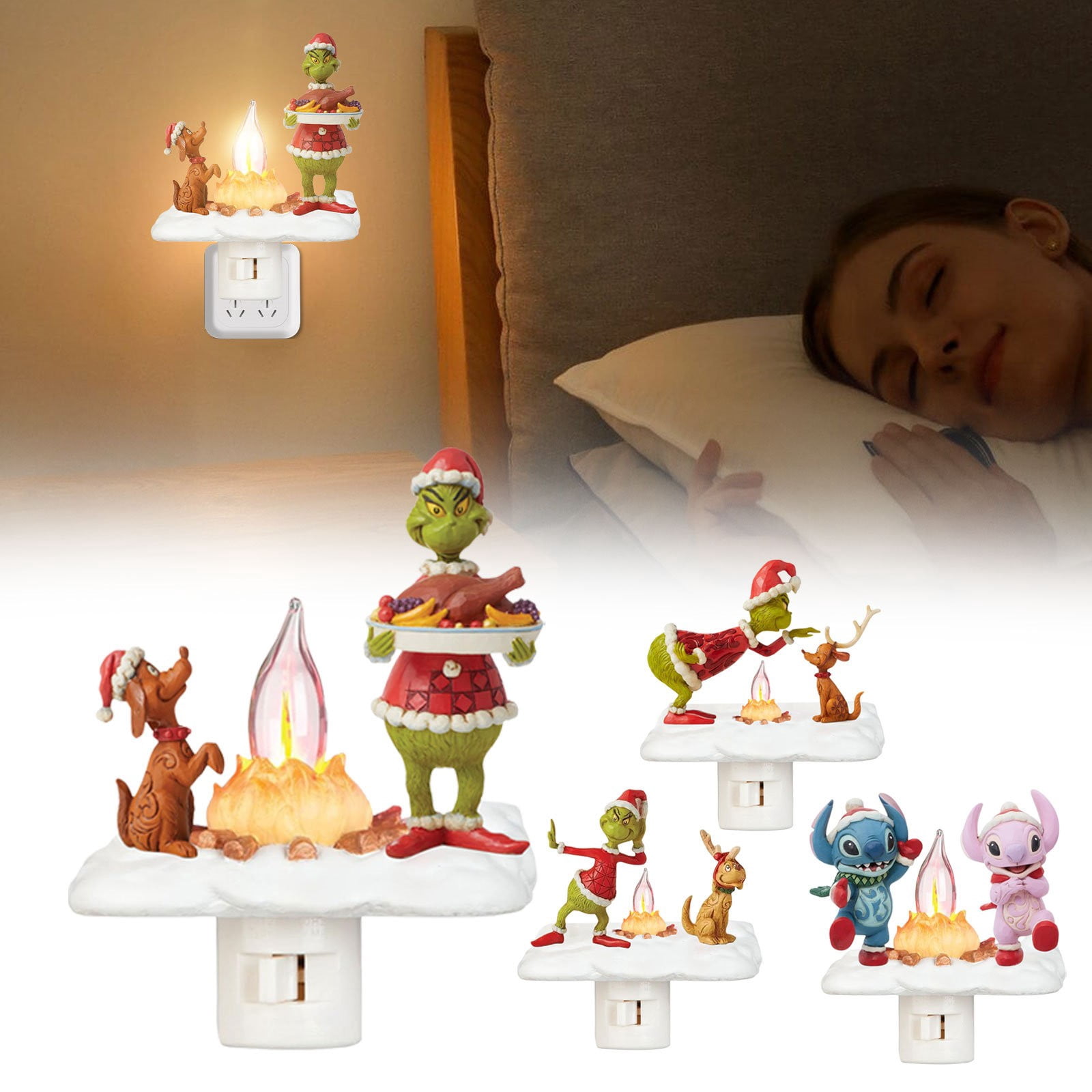 Hanas Grinch Decorations Christmas Ghost Flickering Nightlight LED Faux ...