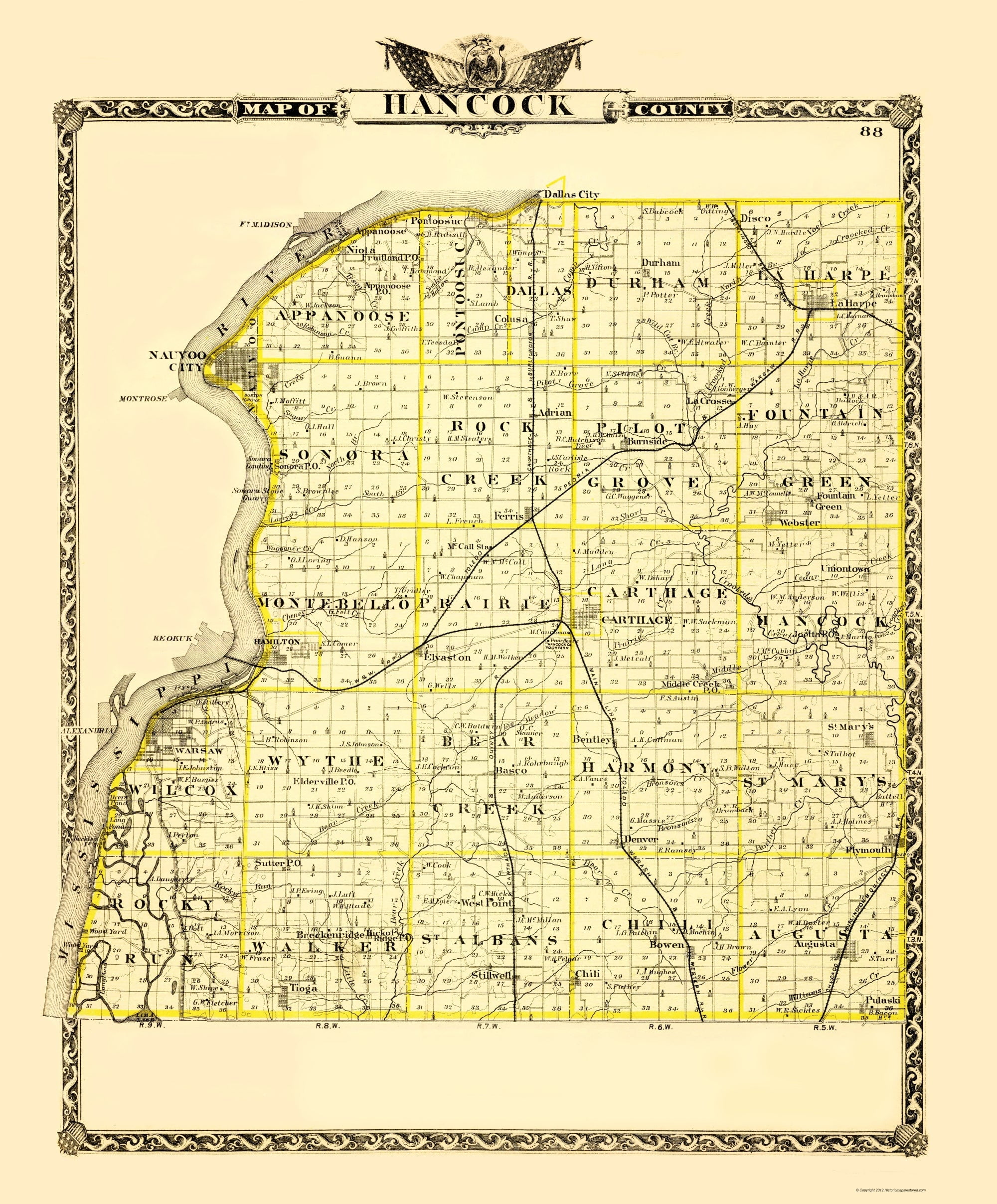 Historic County Map - Hancock County Illinois - Warner 1870 - 23 x 27. ...