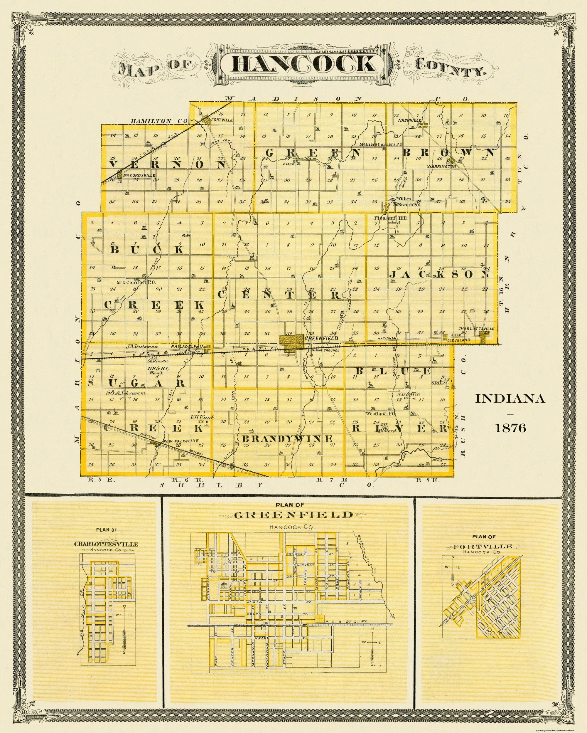 Historic County Map - Hancock County Indiana - Andreas 1876 - 23 x 28. ...
