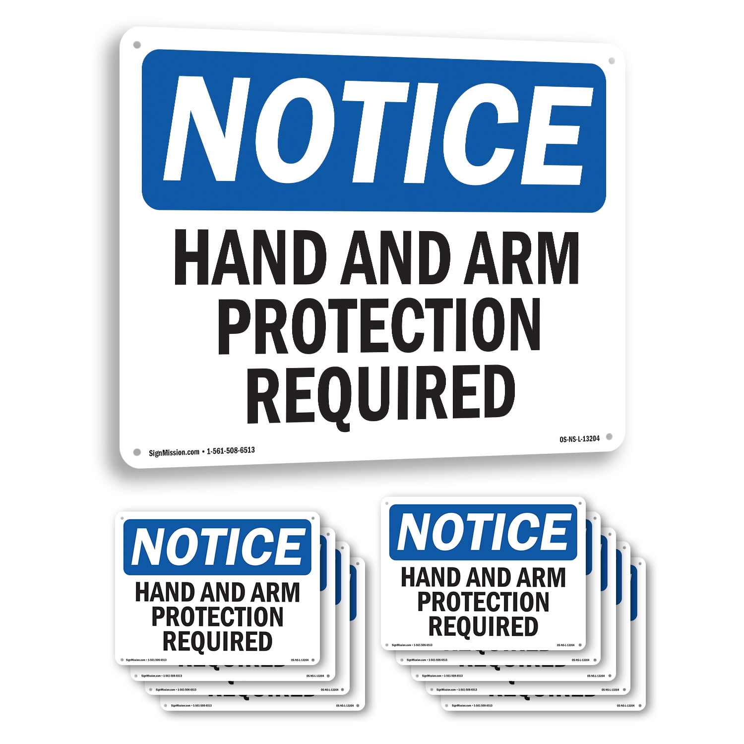 Hand And Arm Protection Required OSHA Notice Aluminum Sign 18 Inch x 12 ...