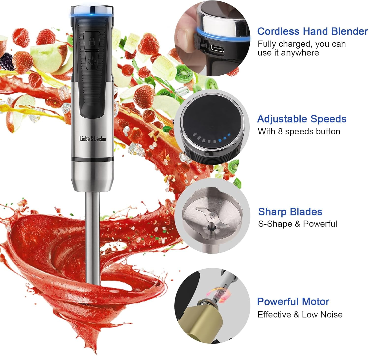 Hand Blender - 5-Speed Immersion Blender with Turbo Function, Stainless ...