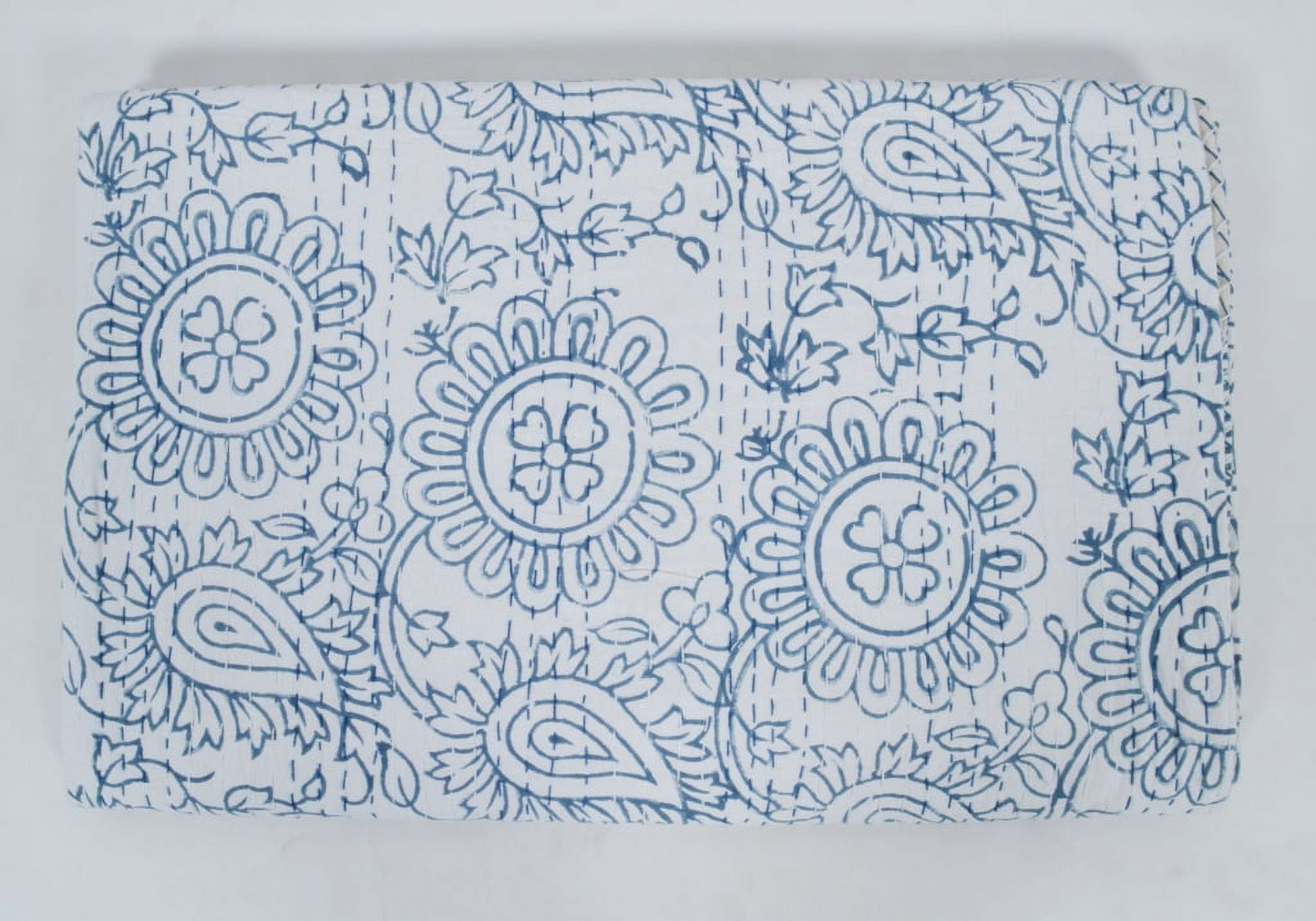 Hand Block Floral Print Quilt Queen Kantha Quilt Kantha Bedspread ...