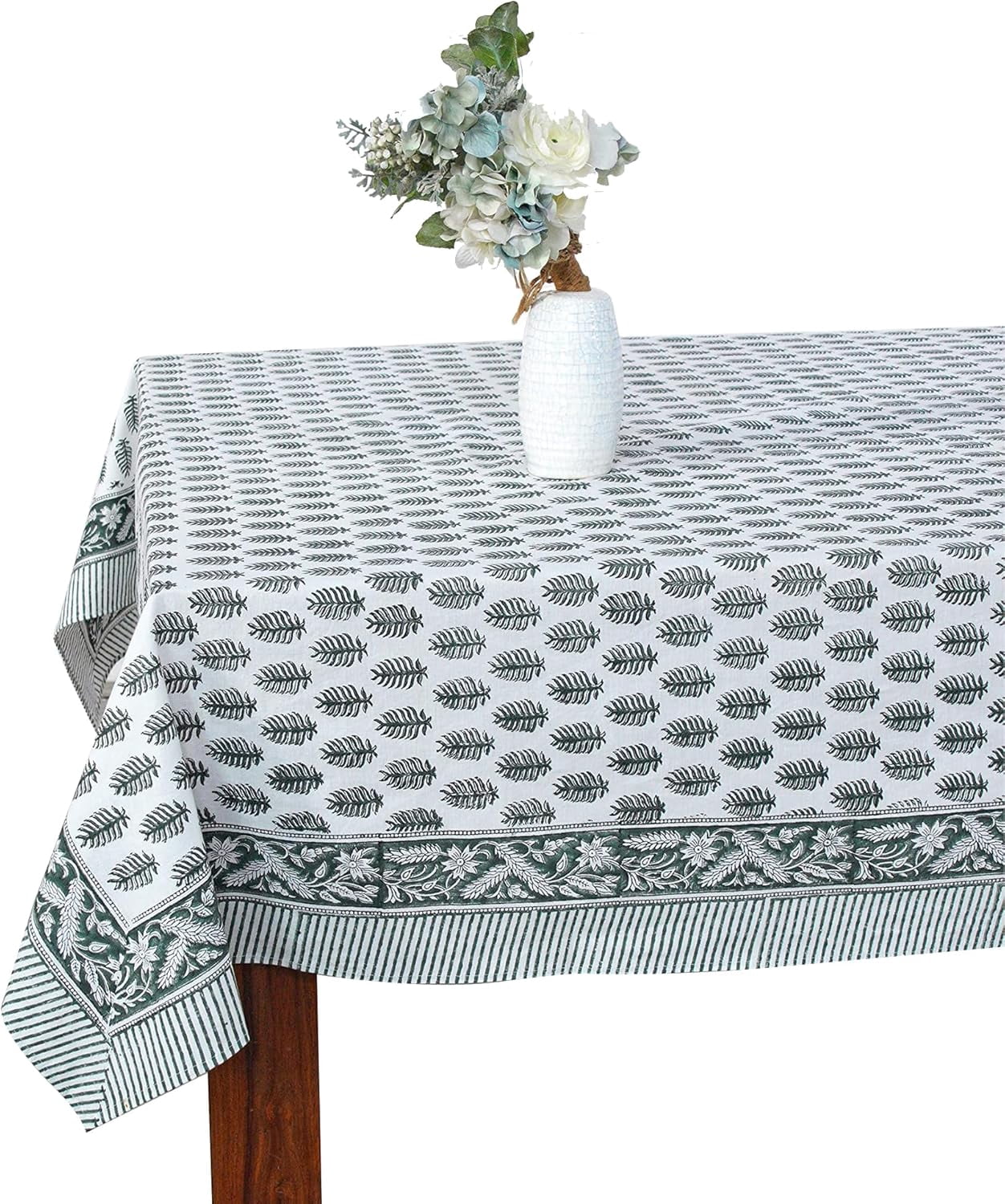 Hand Block Print Columbia Blue Rectangle Cotton Tablecloth 160" x 72 ...
