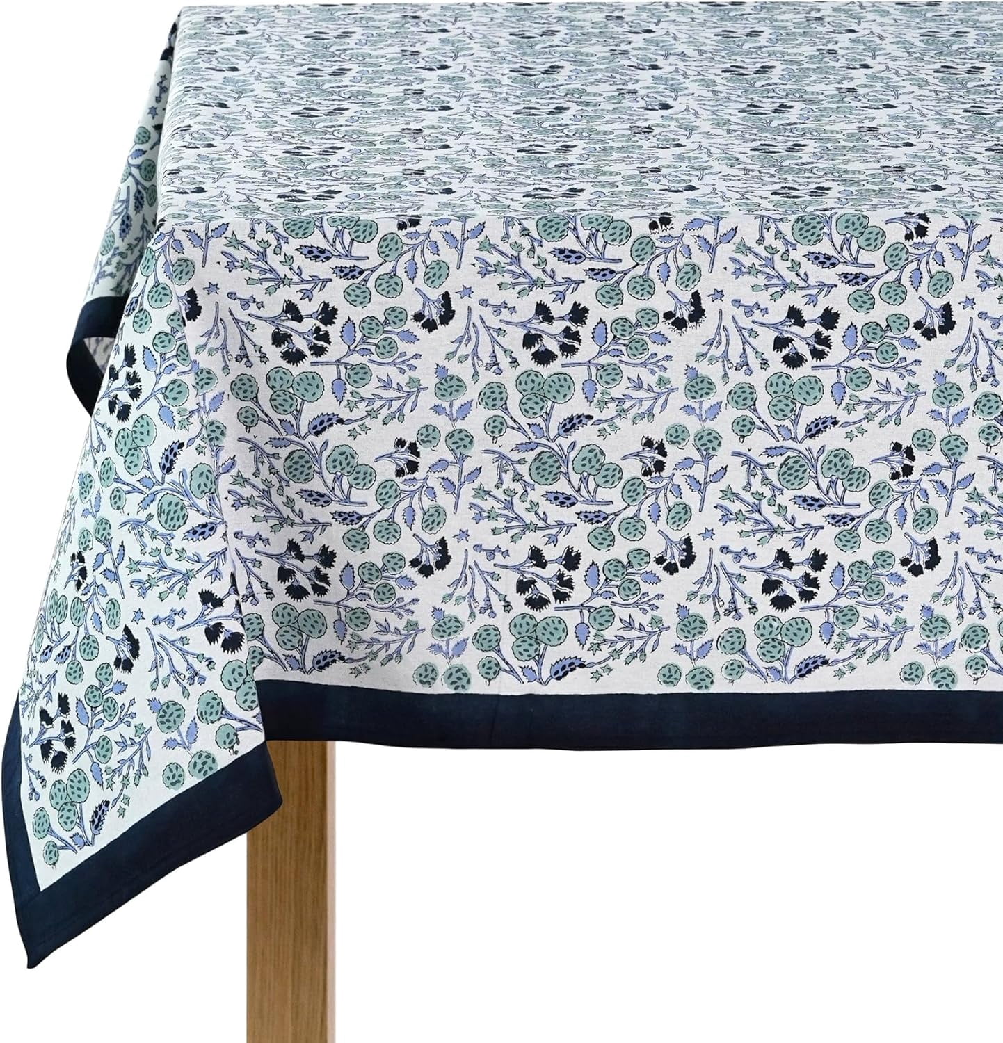 Hand Block Print Lapis Blue Rectangle Cotton Tablecloth 160" x 72 ...