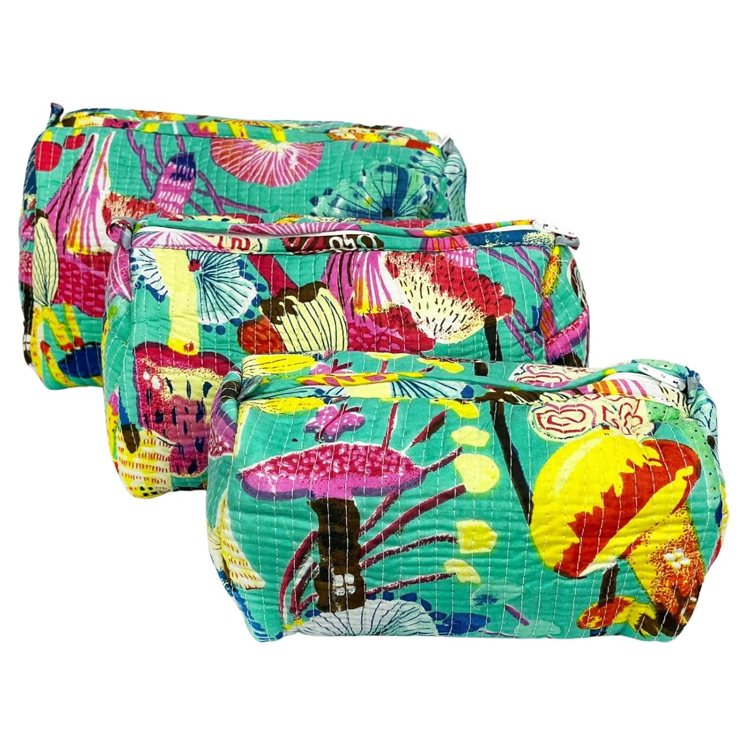 Hand Block Printed Cotton Quilted Pouch Bag 100 Cotton Toiletry Pouch ...