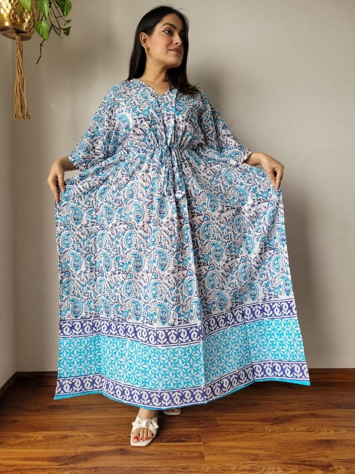 Hand Block Printed Long Cotton Kaftan Blending Traditional Artistry ...