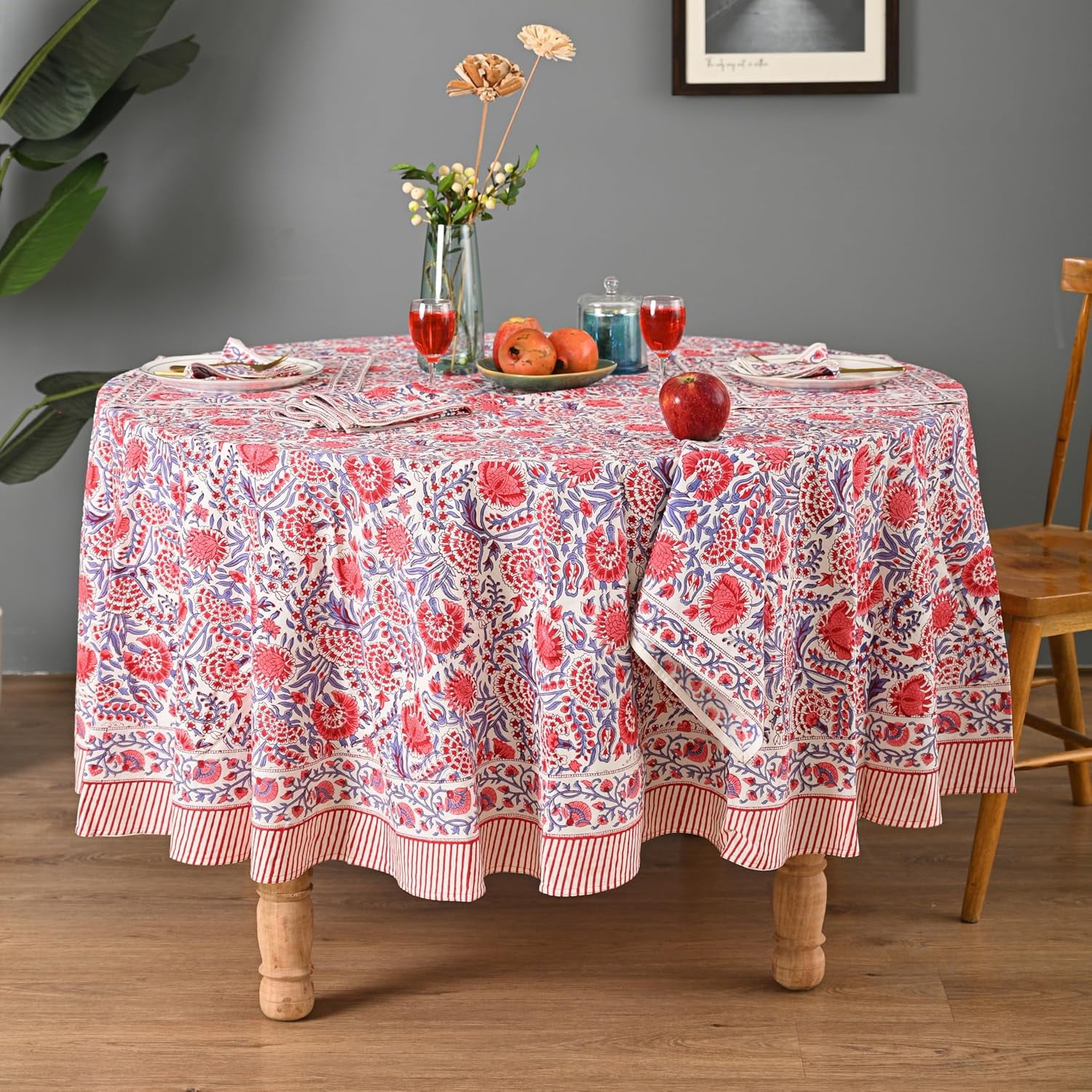 Hand Block Printed Tablecloth, Colorful Floral Print, Indian Artisan ...