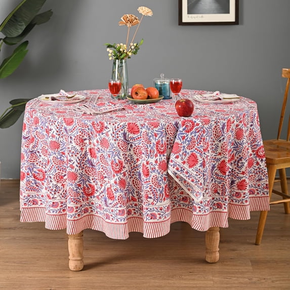 Hand Block Printed Tablecloth, Colorful Floral Print, Indian Artisan ...