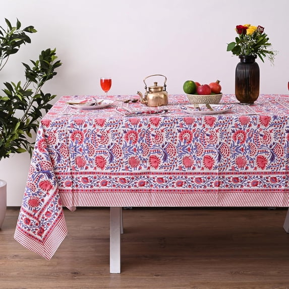 Hand Block Printed Tablecloth, Colorful Floral Print, Indian Artisan ...