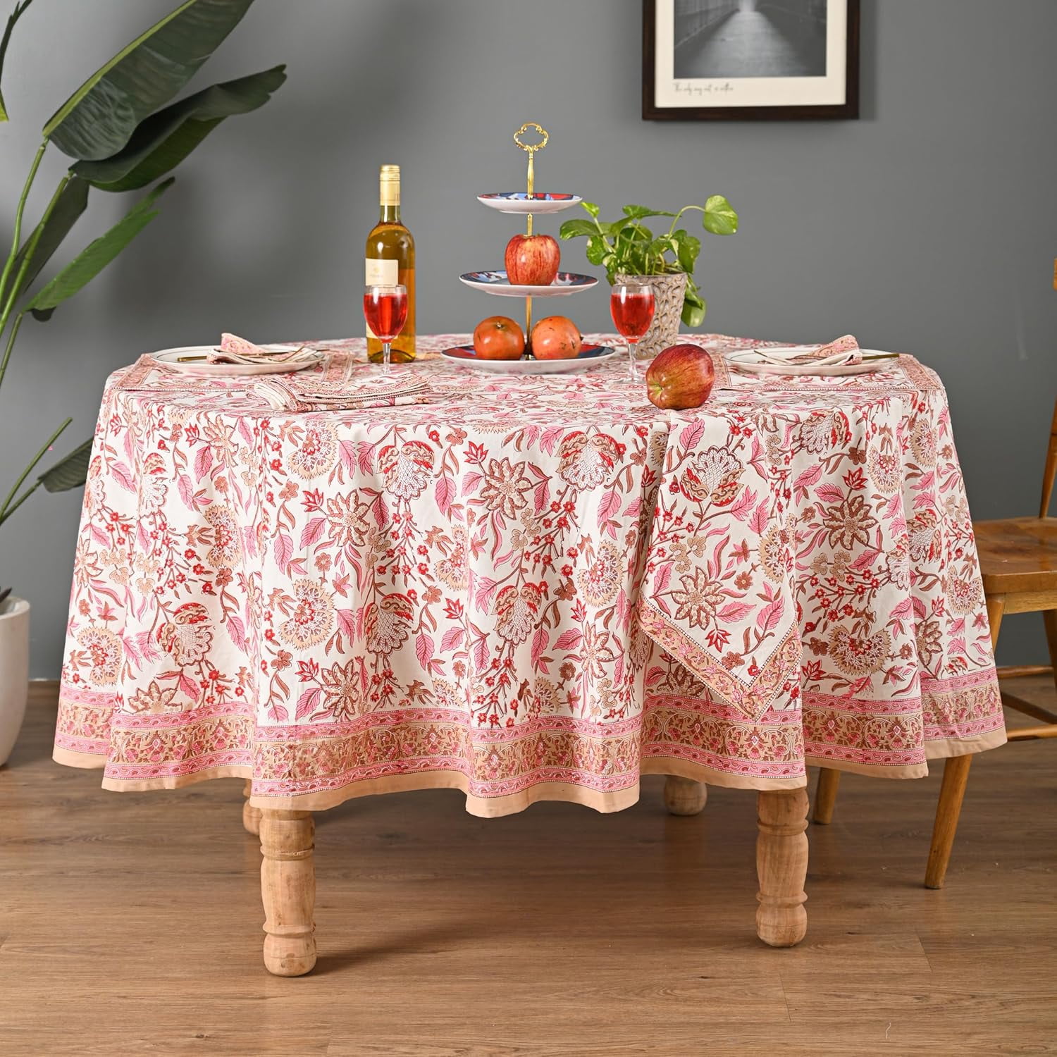 Hand Block Printed Tablecloth, Colorful Floral Print, Indian Artisan ...