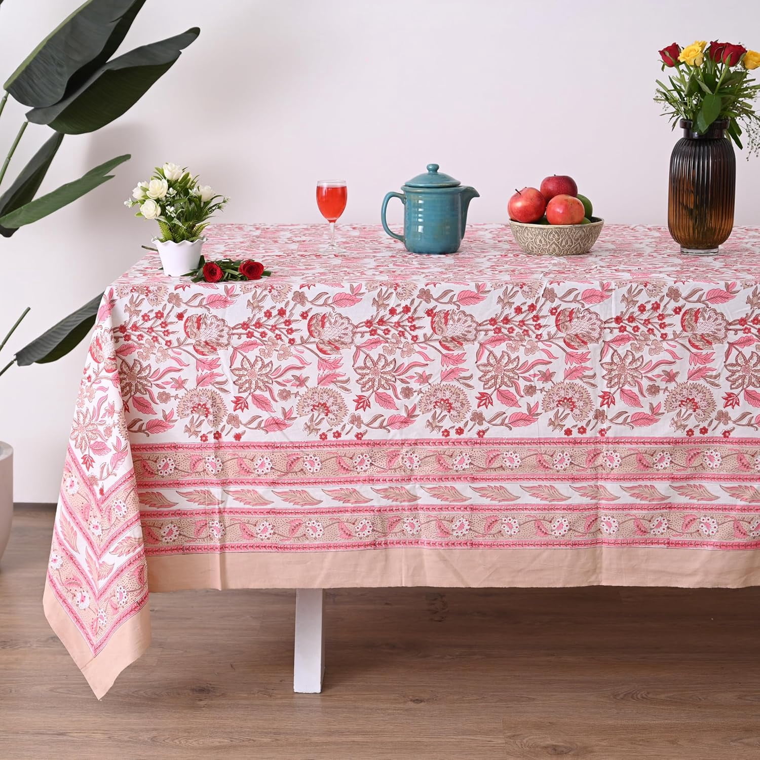 Hand Block Printed Tablecloth, Colorful Floral Print, Indian Artisan ...