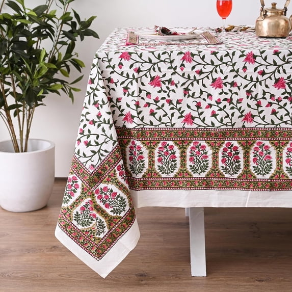 Hand Block Printed Tablecloth, Colorful Floral Print, Indian Artisan ...