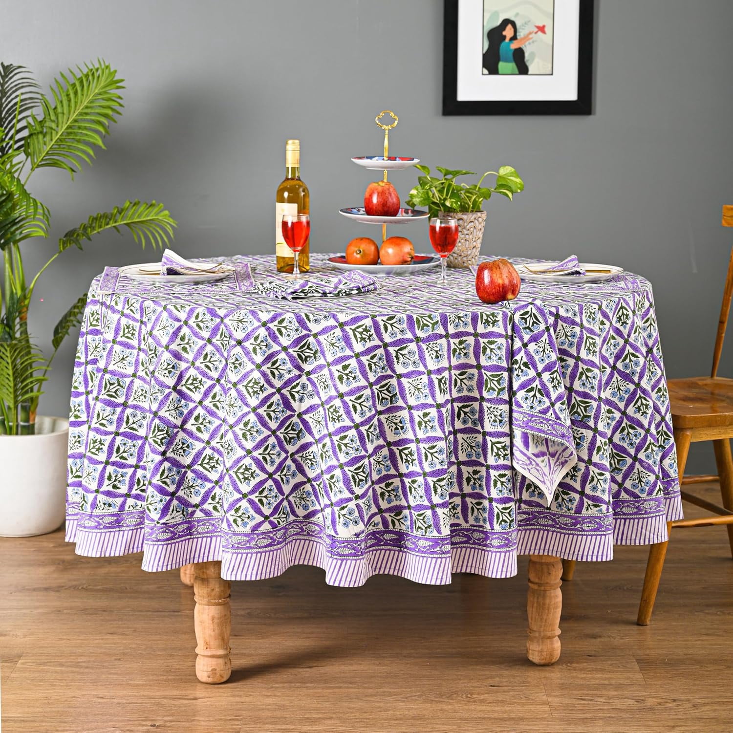 Hand Block Printed Tablecloth, Colorful Floral Print, Indian Artisan ...