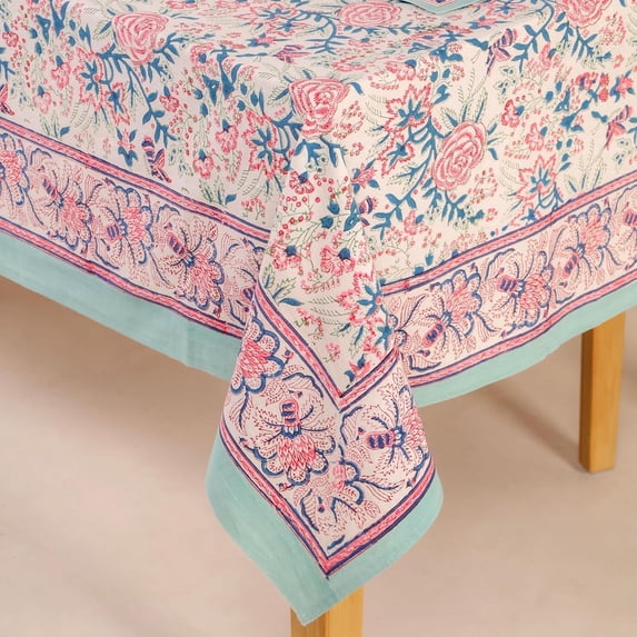 Hand Block Printed Tablecloth, Colorful Floral Print, Indian Artisan ...