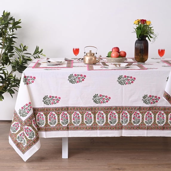 Hand Block Printed Tablecloth, Colorful Floral Print, Indian Artisan ...