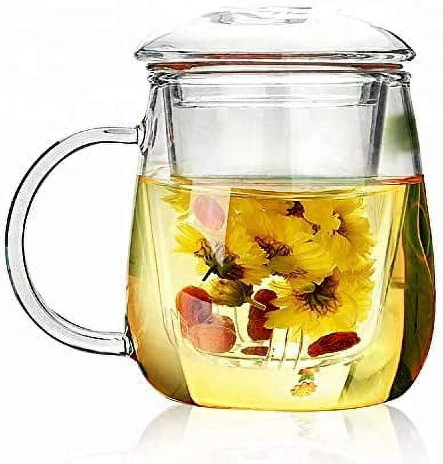 Hand Blow Glass Tea Mug With Lid, Coffee Strainer, Infuser Filter, 500 ...