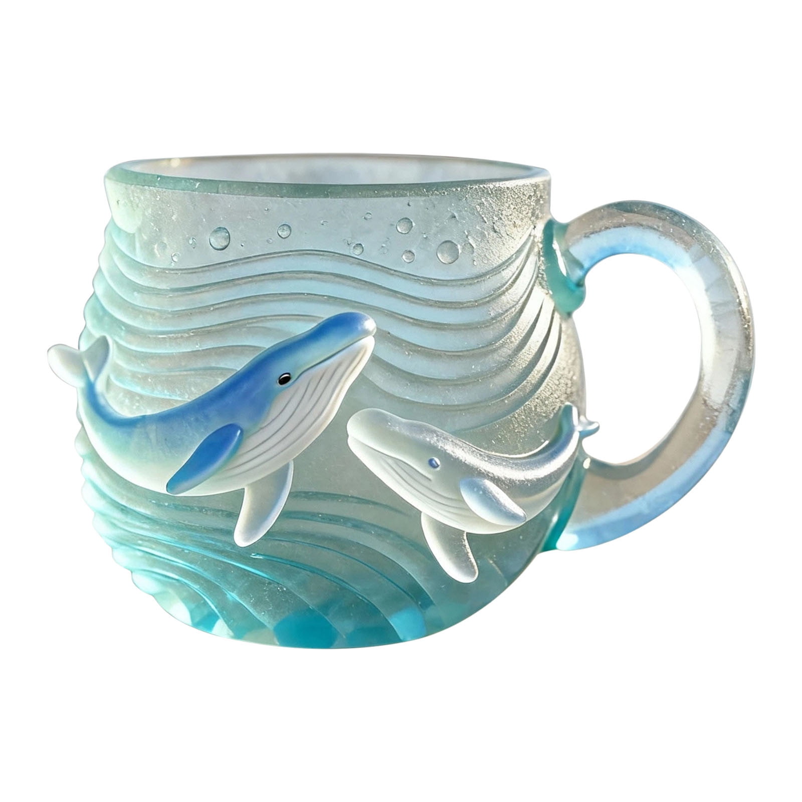 Hand-Blown Borosilicate Glass Coffee Mug - Ocean Wave & Whale Design ...