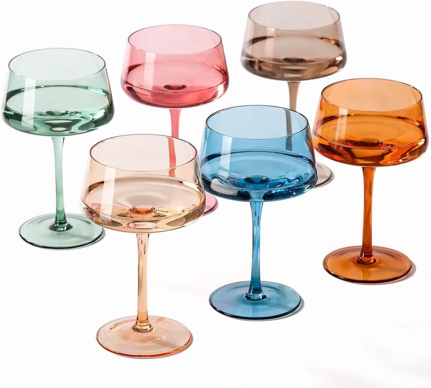 Hand Blown Colored Coupe Glasses Set of 6-13oz large Crystal Martini ...