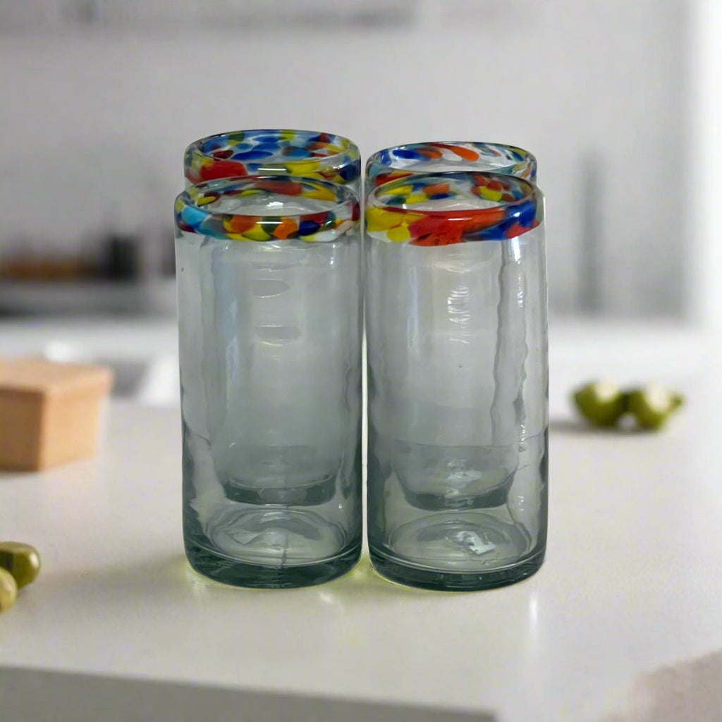 Hand Blown Colorful Tumbler Glass | Confetti Rim (Setof4) - Walmart.com