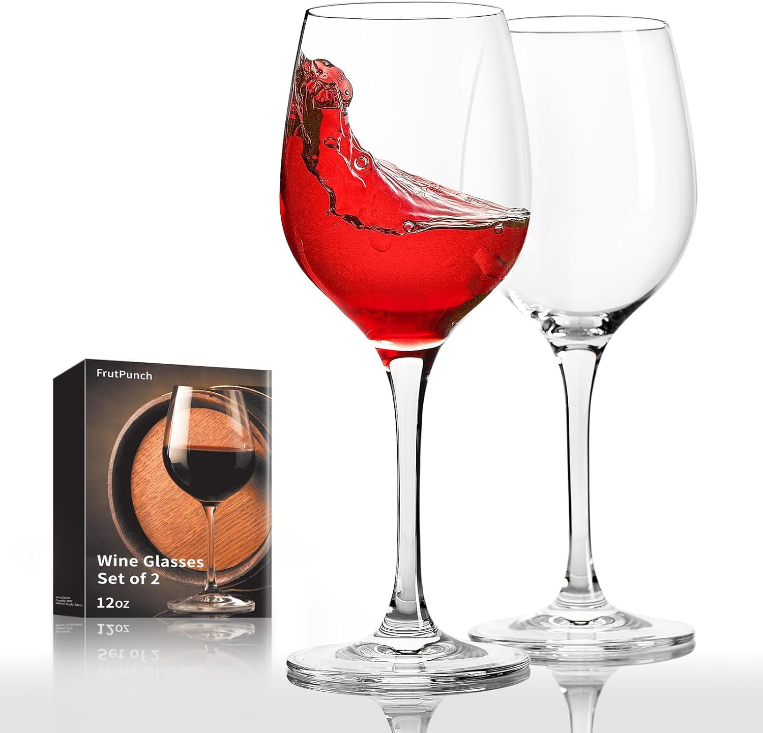 Hand-Blown Crystal Wine Glass Set, 12 OZ, Long Stem Glasses for Red and ...