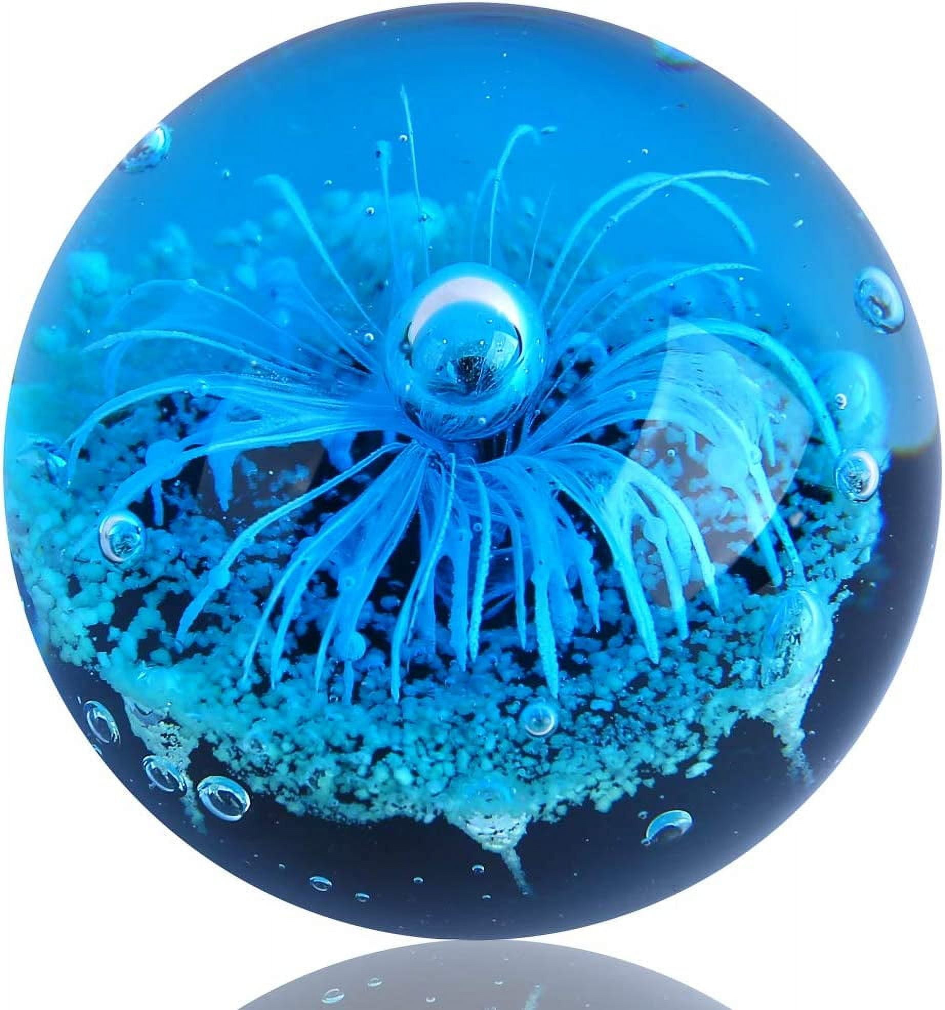 Hand Blown Glass Blue Flower Sphere Figurine, Aquarium Decor, Sea Plant ...