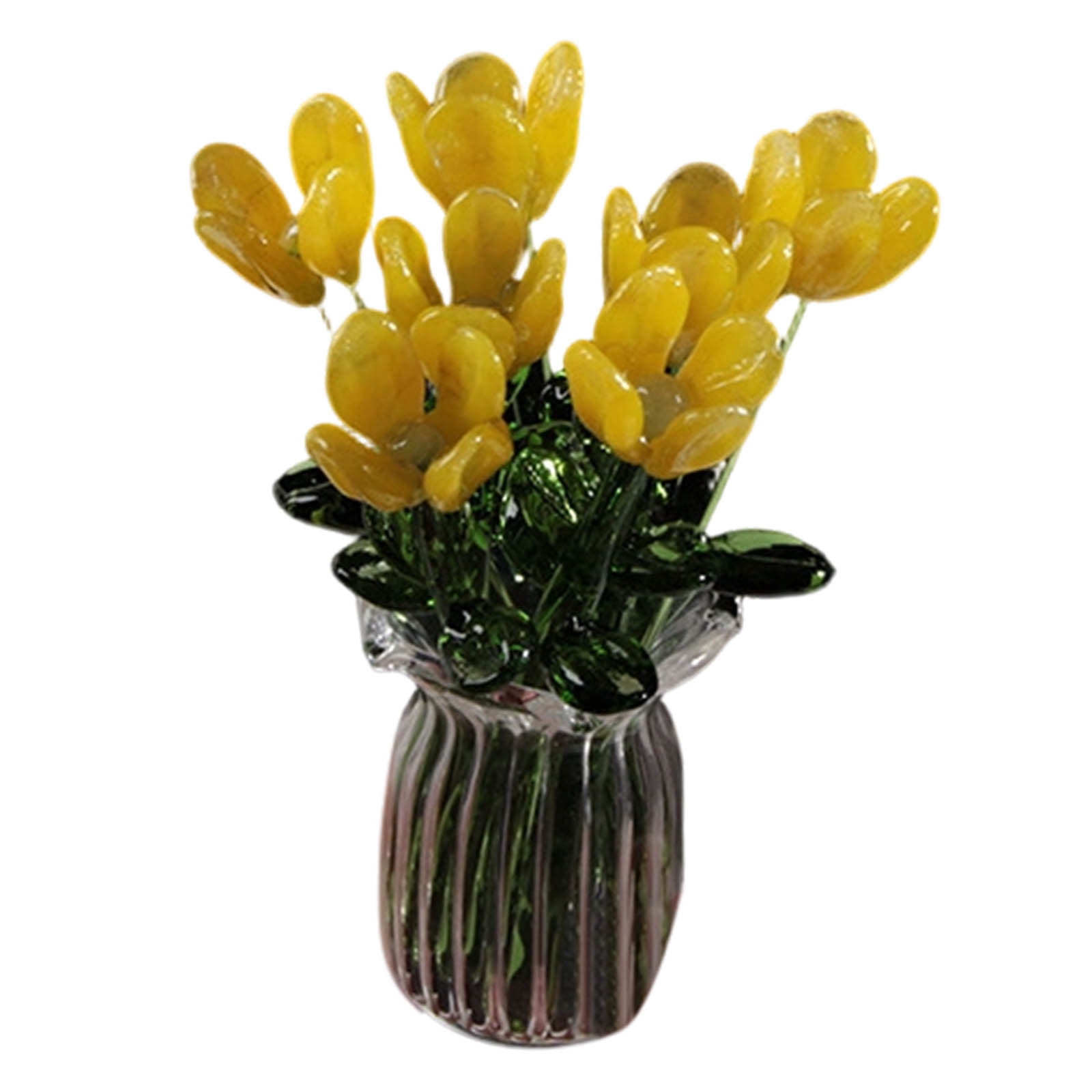 Hand Blown Glass Flowers, Mini Artificial Flower Bouquet in Decorative ...