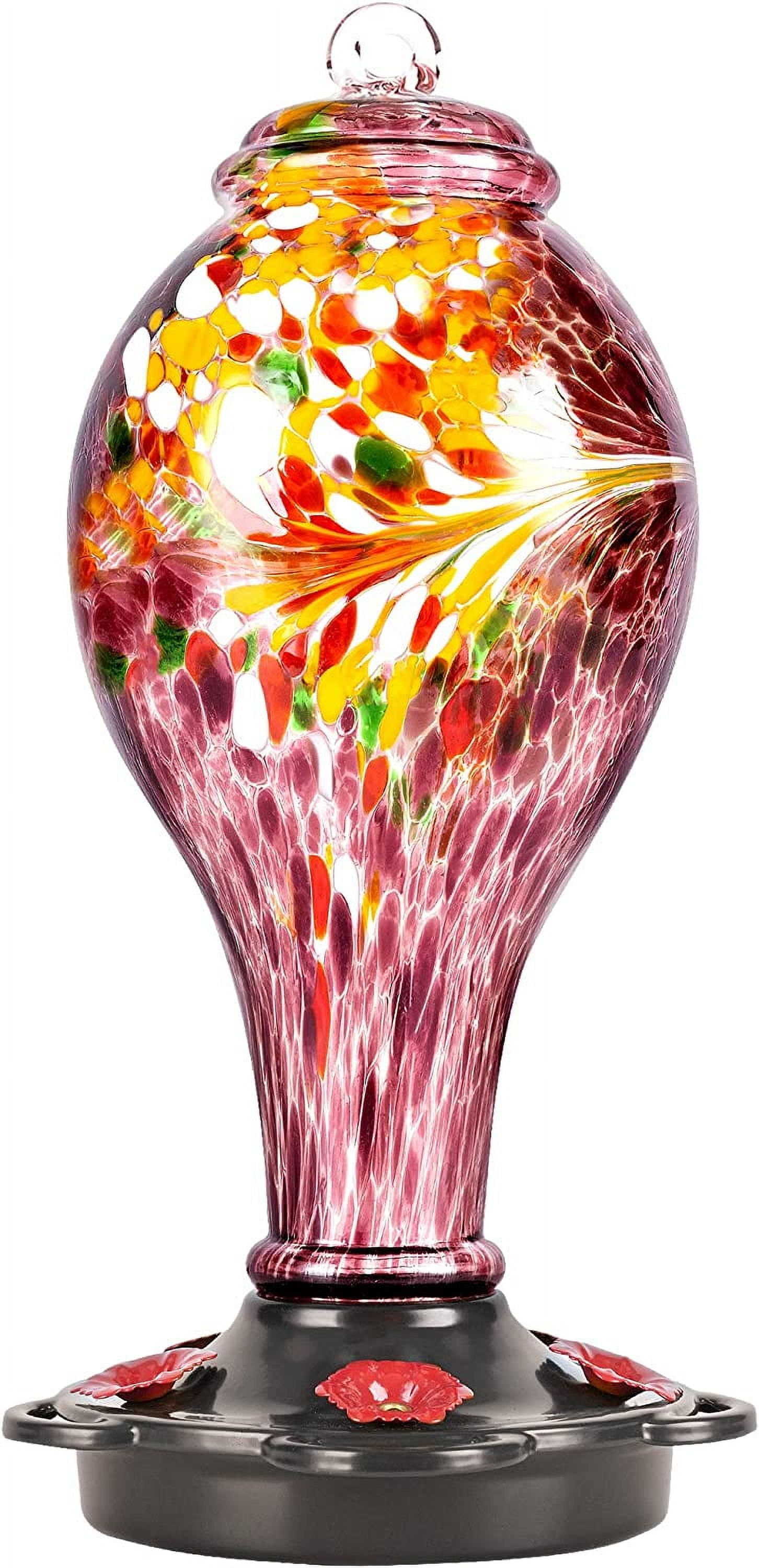 Hand Blown Glass Hummingbird Feeder for Outdoors Hanging with Ant Guard ...