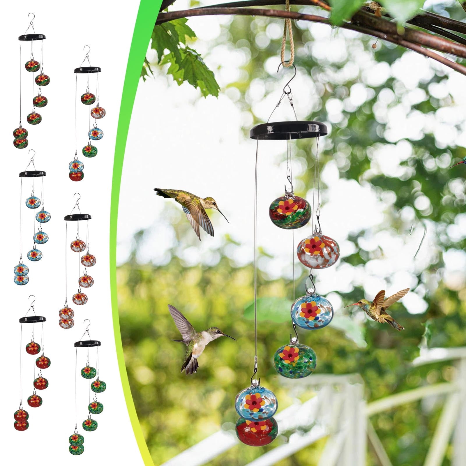 Hand Blown Glass Wind Chimes Hummingbird Feeder Clearance, 23.5" 2025 ...