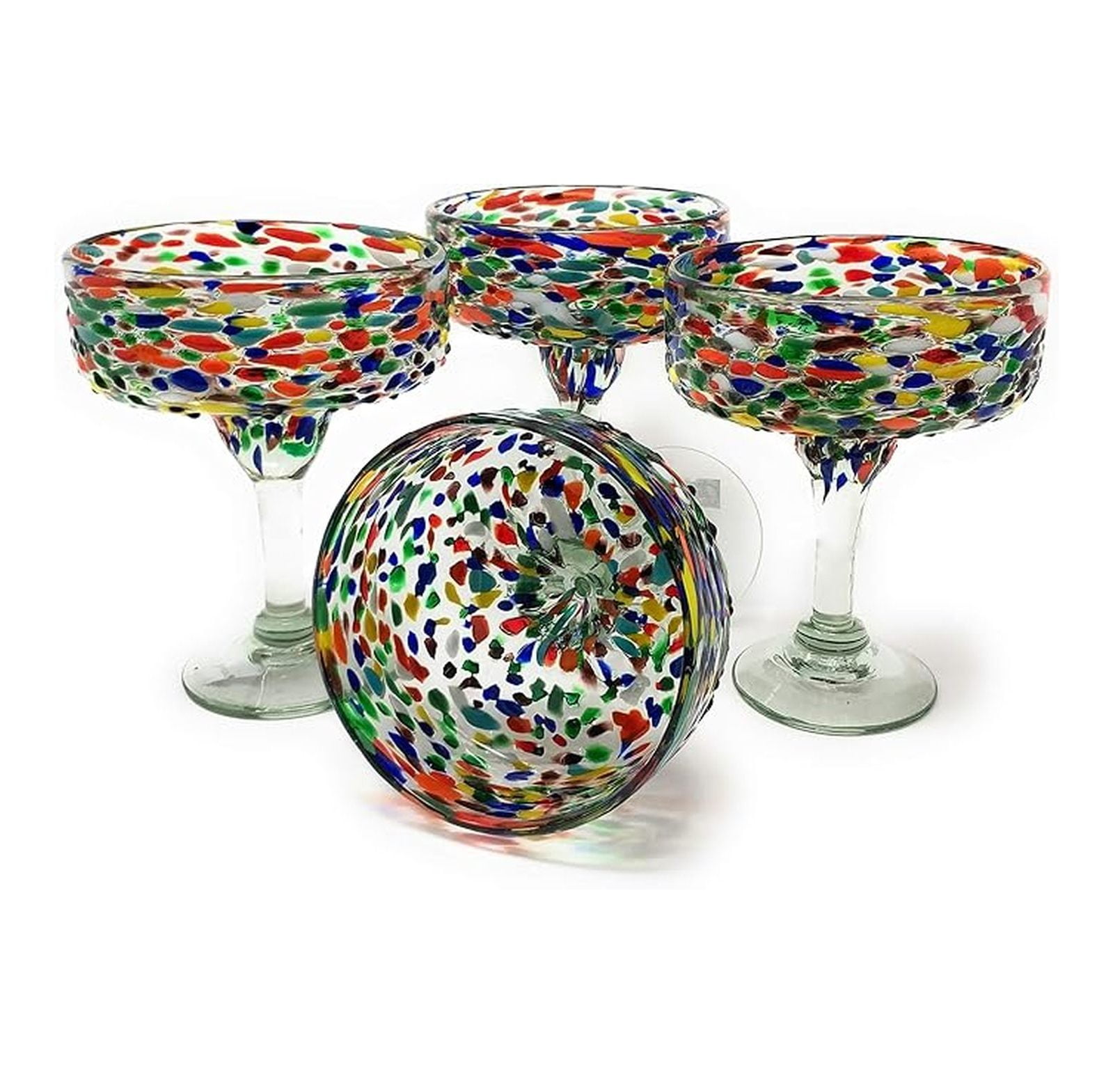 Hand Blown Margarita Glasses - Set of 4, 16oz Confetti Rock Mexican ...