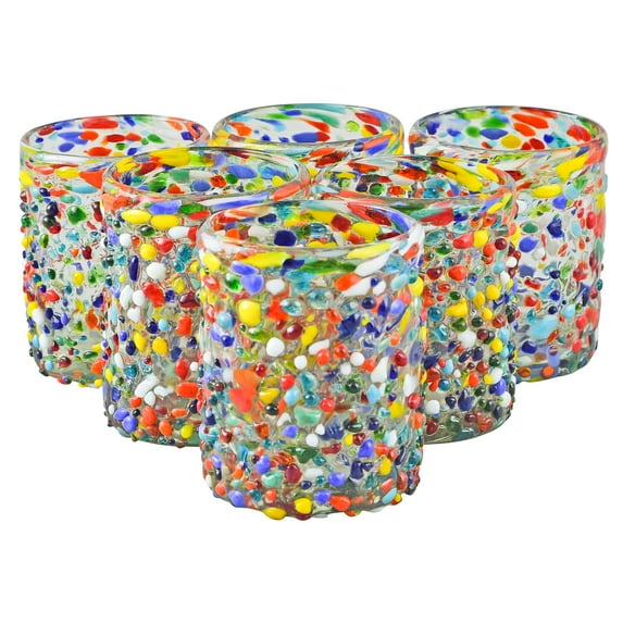 Mexican Handmade Confetti Rock Tumbler Glasses Set (10oz, 6pcs ...