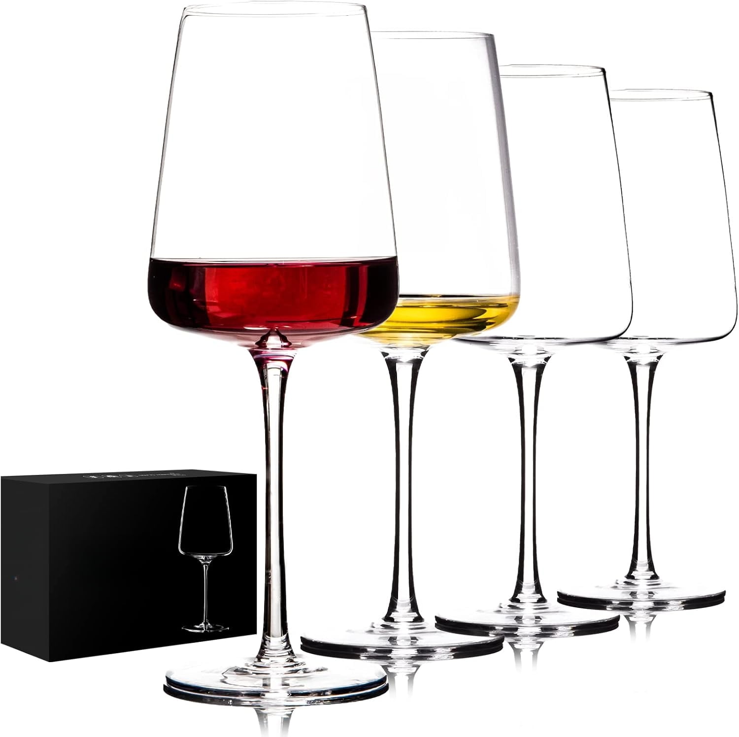 Handmade Wine Blowing Glasses Set 4 Sets - Premium Crystal Wine Glasses, Long Stem, 19 oz ...