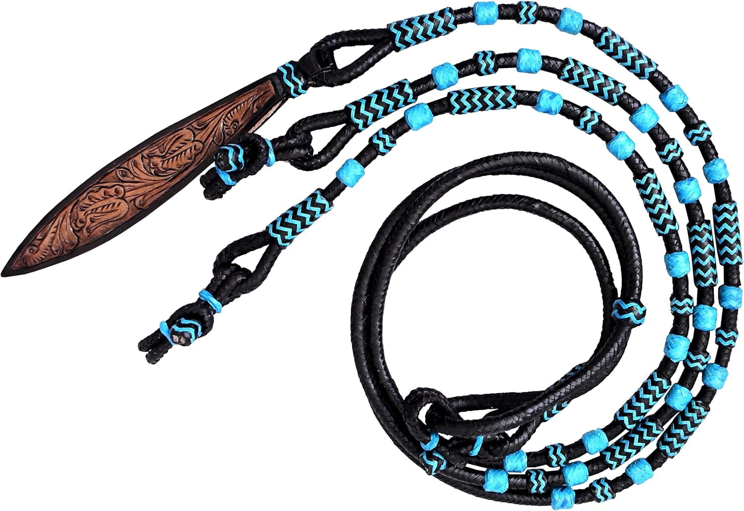 Hand-Braided Black Rope Romal Reins with Turquoise Knots – Rawhide ...