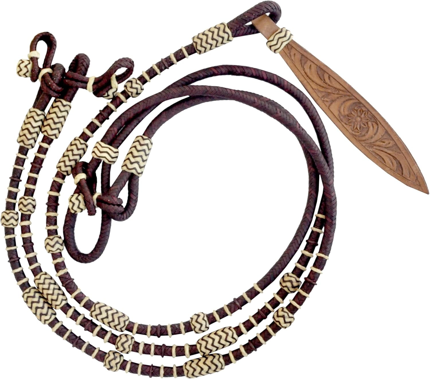 Hand-Braided Cherry Rawhide Romal Reins – 8.5 Ft Reins with White ...