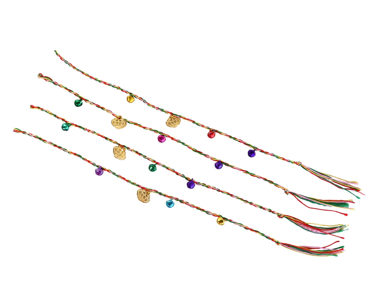 Hand Braided Friendship String Bracelet w/ Jingle Bells and Safety Cham ...