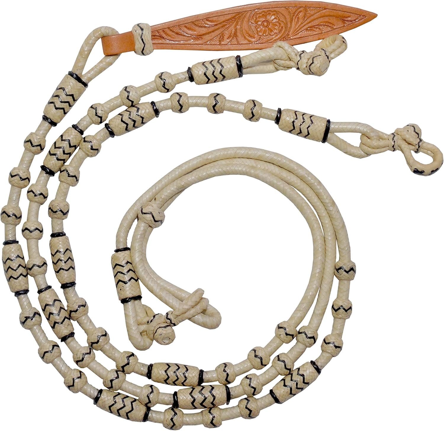 Hand-Braided Romal Reins with Natural & Black Knots – Rawhide Leather ...