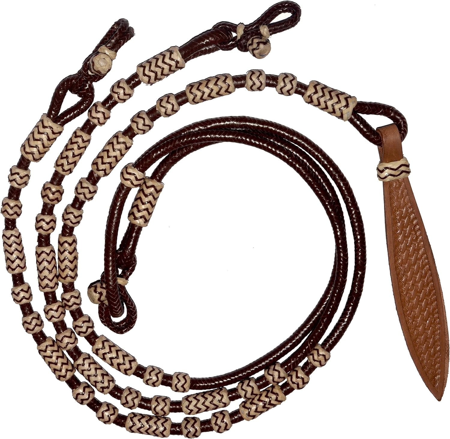 Hand-Braided Roper Reins with Natural Brown Knots – Rawhide Leather ...