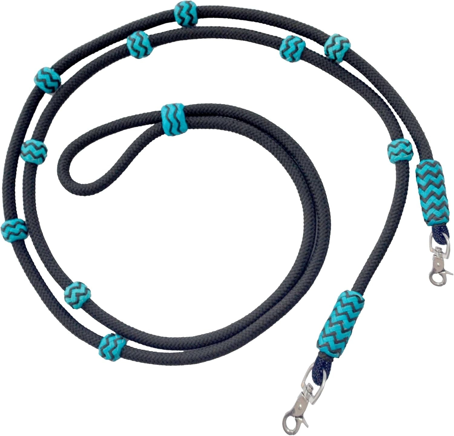 Hand-Braided Roping Reins with Turquoise Knots – Premium Black Nylon ...