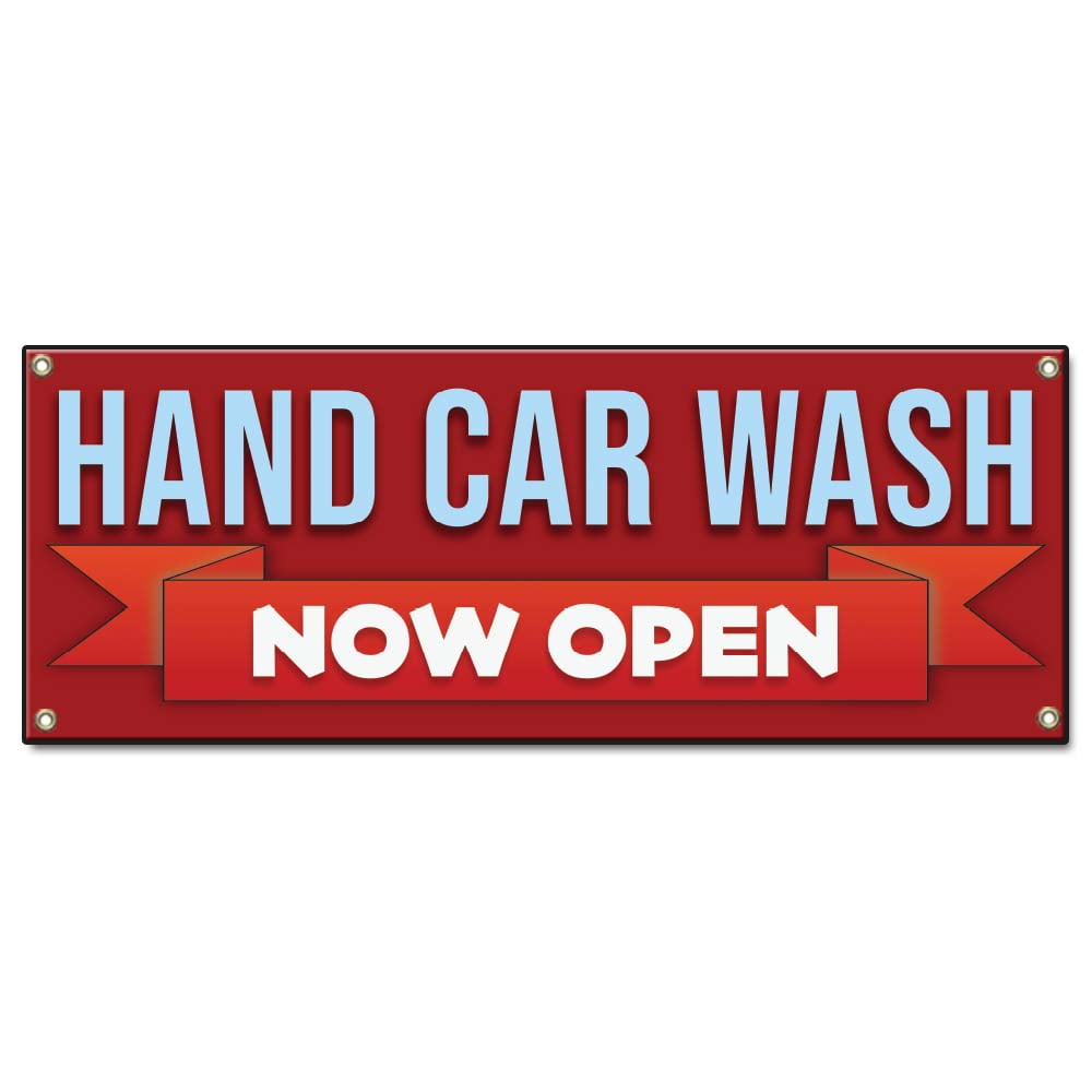 Hand Car Wash Now Open | 24" X 72" Banner | Heavy Duty 13oz. Outdoor ...