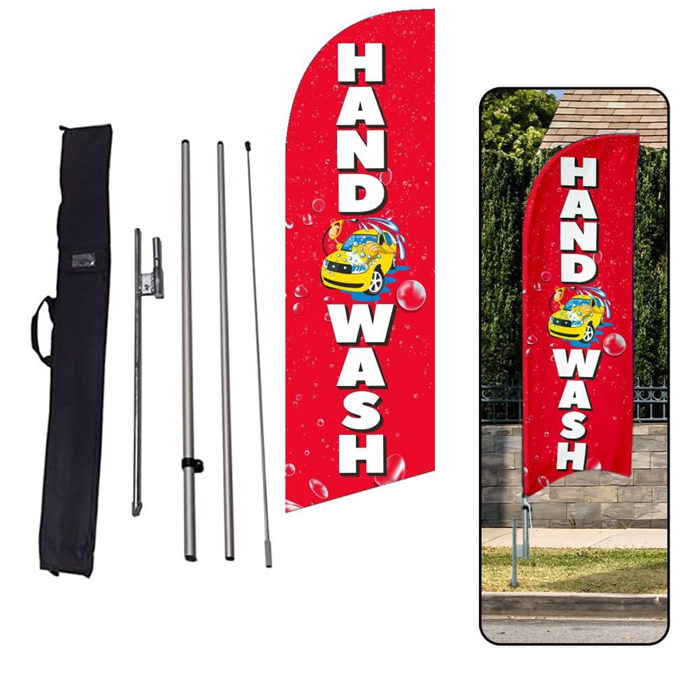 Hand Car Wash red windless Feather Flag 6FT Advertising banner with ...